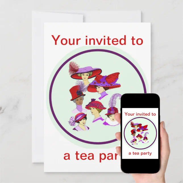 Tea Party invitation, ladies wearing red hats Invitation | Zazzle