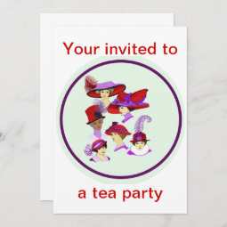 Tea Party invitation, ladies wearing red hats Invitation | Zazzle