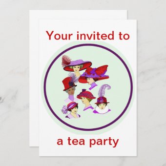 Tea Party invitation, ladies wearing red hats Invitation | Zazzle