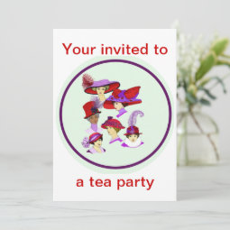 Tea Party invitation, ladies wearing red hats Invitation | Zazzle