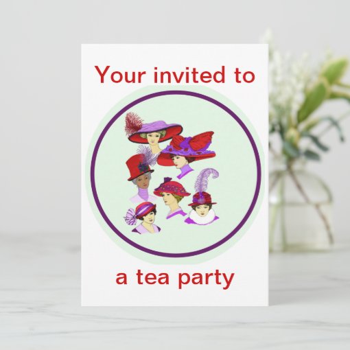 Tea Party invitation, ladies wearing red hats Invitation | Zazzle