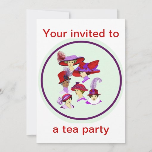 Tea Party invitation, ladies wearing red hats Invitation | Zazzle
