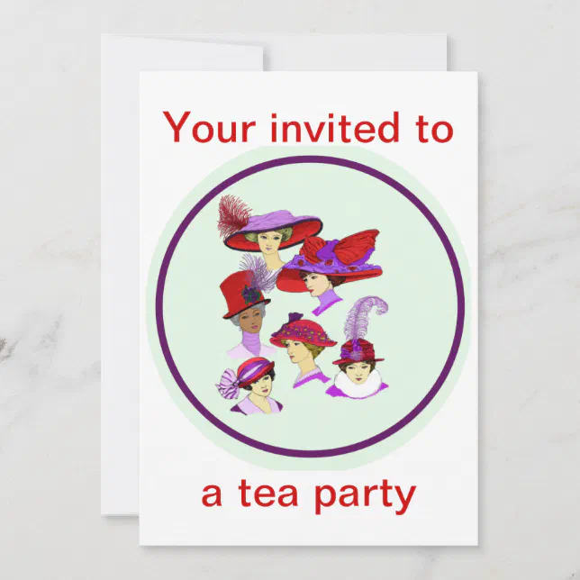 Tea Party invitation, ladies wearing red hats Invitation | Zazzle
