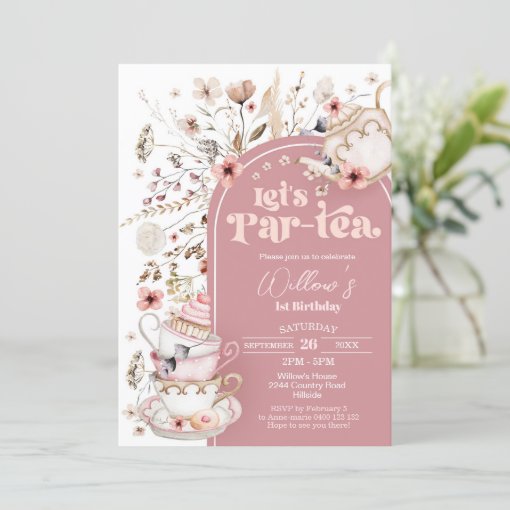 Tea Party Invitation Wildflower Let's Partea | Zazzle