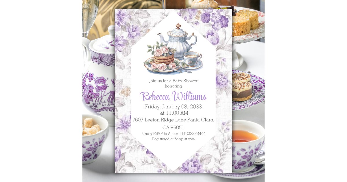 Tea Party Lavender Garden Floral Baby Shower Invitation | Zazzle