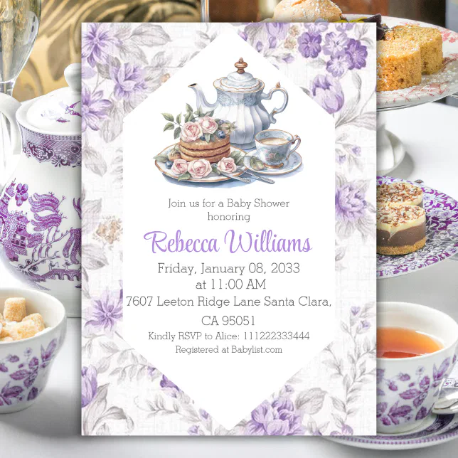 Tea Party Lavender Garden Floral Baby Shower Invitation | Zazzle