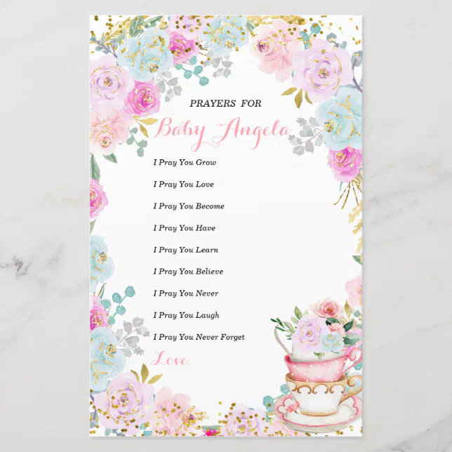 Tea Party Pastel Floral Prayers for Baby | Zazzle