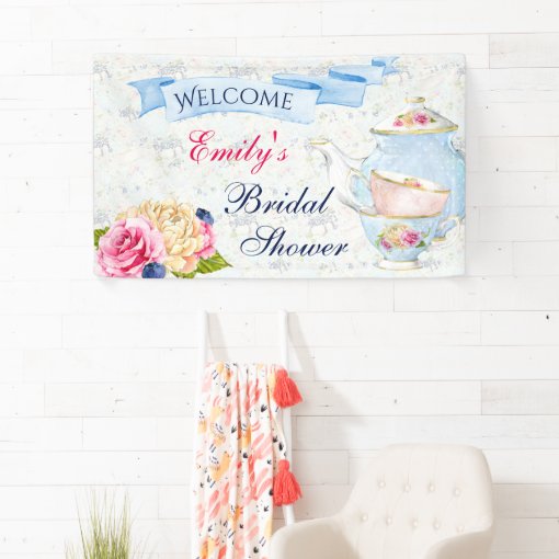 Tea Party Roses Teacups Teapot Banner | Zazzle