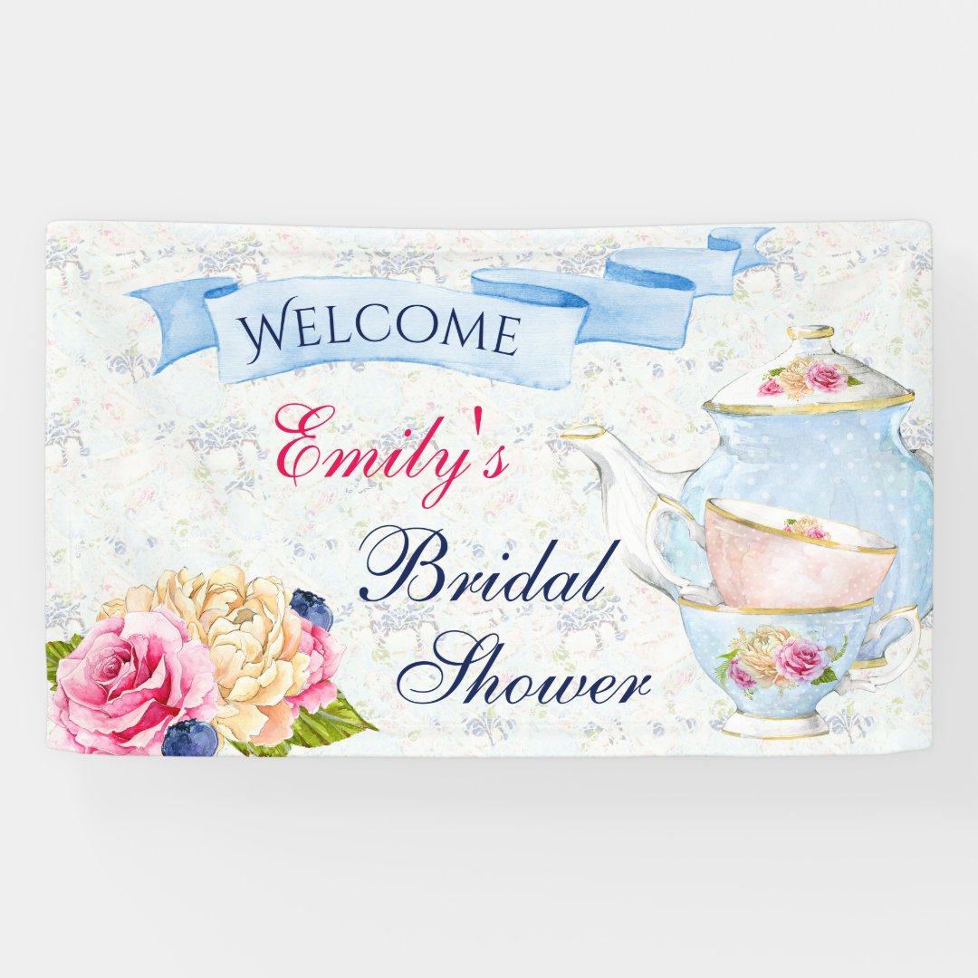 Tea Party Roses Teacups Teapot Banner | Zazzle