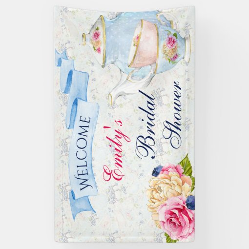 Tea Party Roses Teacups Teapot Banner | Zazzle