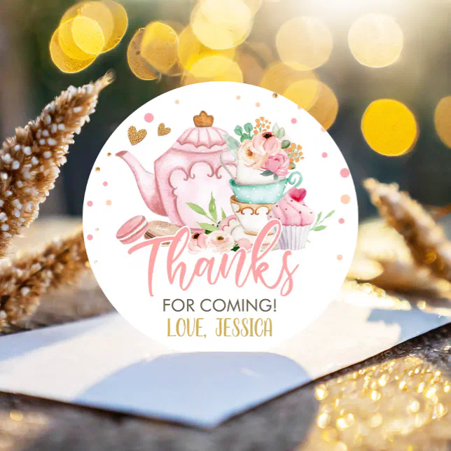 Tea Party Tea for Two Pink Floral Brewing Birthday Classic Round ...