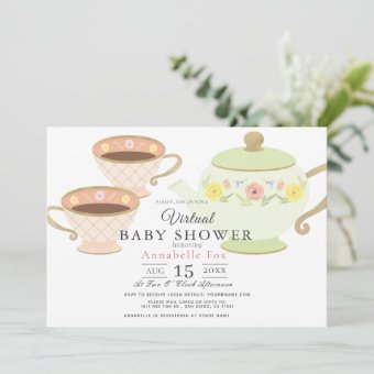 Tea Party Tea Pot & Cups Virtual Baby Shower Invitation | Zazzle