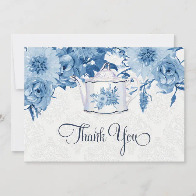 Tea Party Thank You Note Navy Blue n White Floral | Zazzle