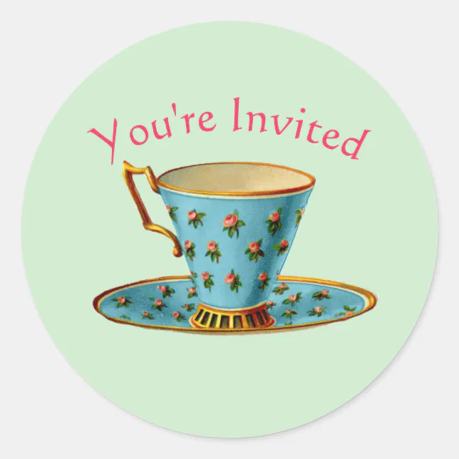 Tea Party You're Invited Classic Round Sticker | Zazzle