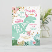 Tea Rex Dinosaur Par-Tea Pink Mint Gold Birthday Invitation | Zazzle