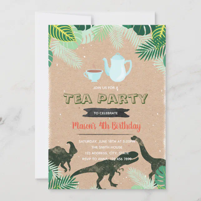 Tea rex party boy invitation | Zazzle