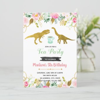 Tea rex party girl invitation | Zazzle