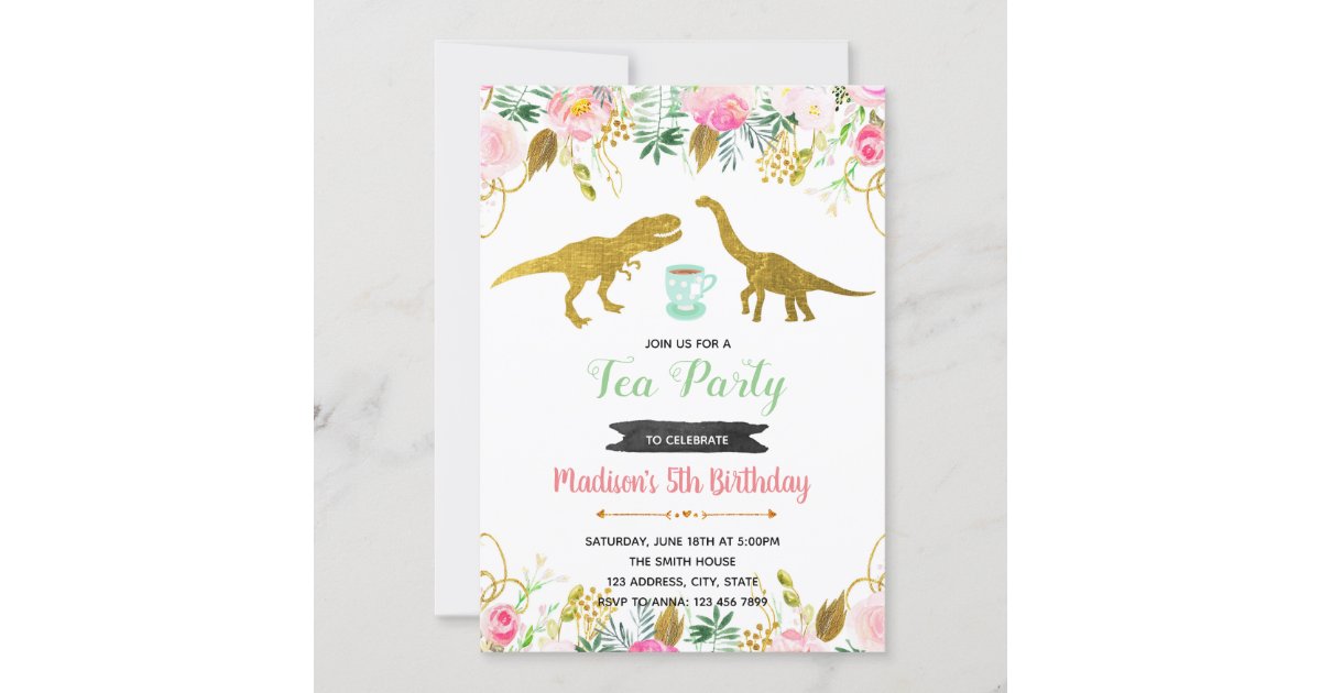 Tea rex party girl invitation | Zazzle