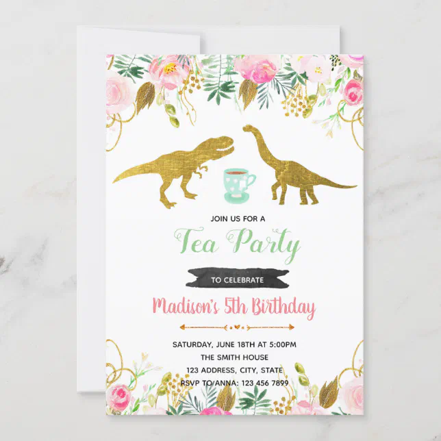 Tea rex party girl invitation | Zazzle