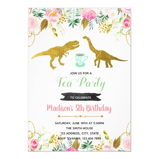 Tea rex party girl invitation | Zazzle.com