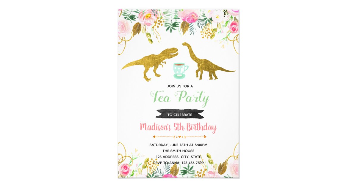 Tea rex party girl invitation | Zazzle.com