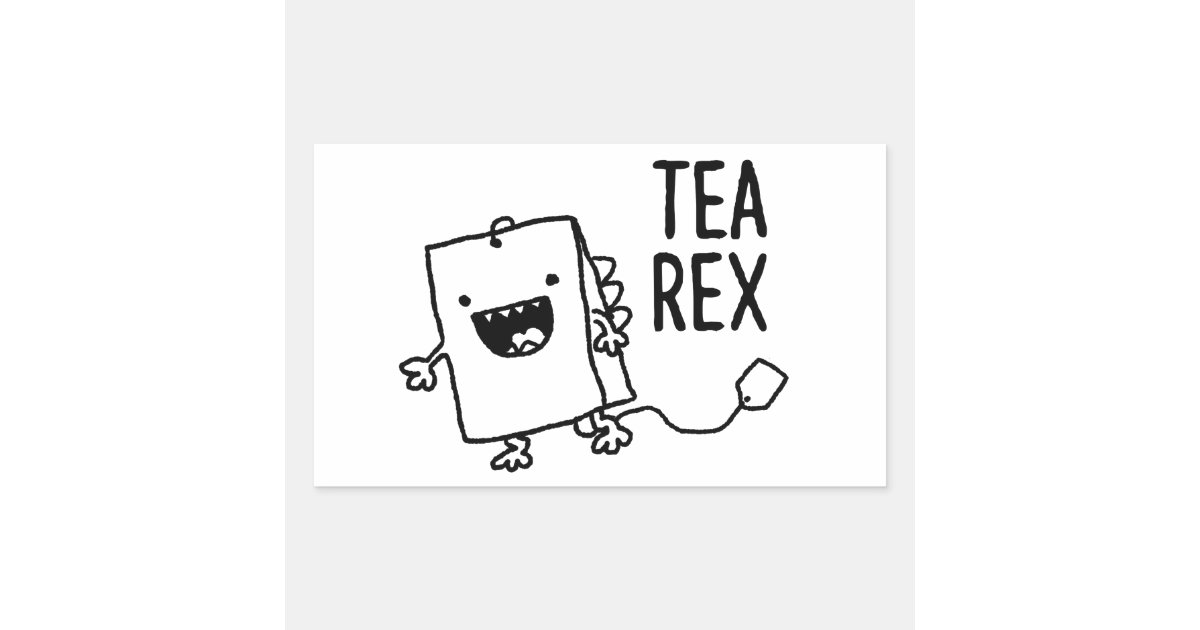 Tea Rex Tea Bag Funny Pun Cartoon Rectangular Sticker | Zazzle