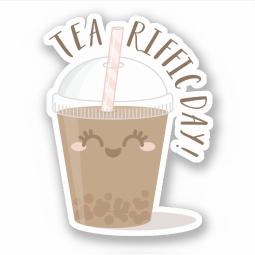 Tea-Riffic Day! Cute Kawaii Style Boba Tea Drink Sticker | Zazzle