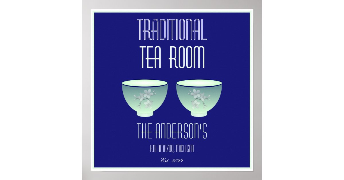 Tea Room Sign Elegant Hand Drawn Flowered Teacups | Zazzle