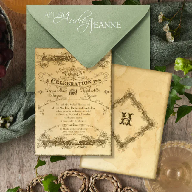 Tea Stained Vintage Wedding 2 - Invitation Invite | Zazzle