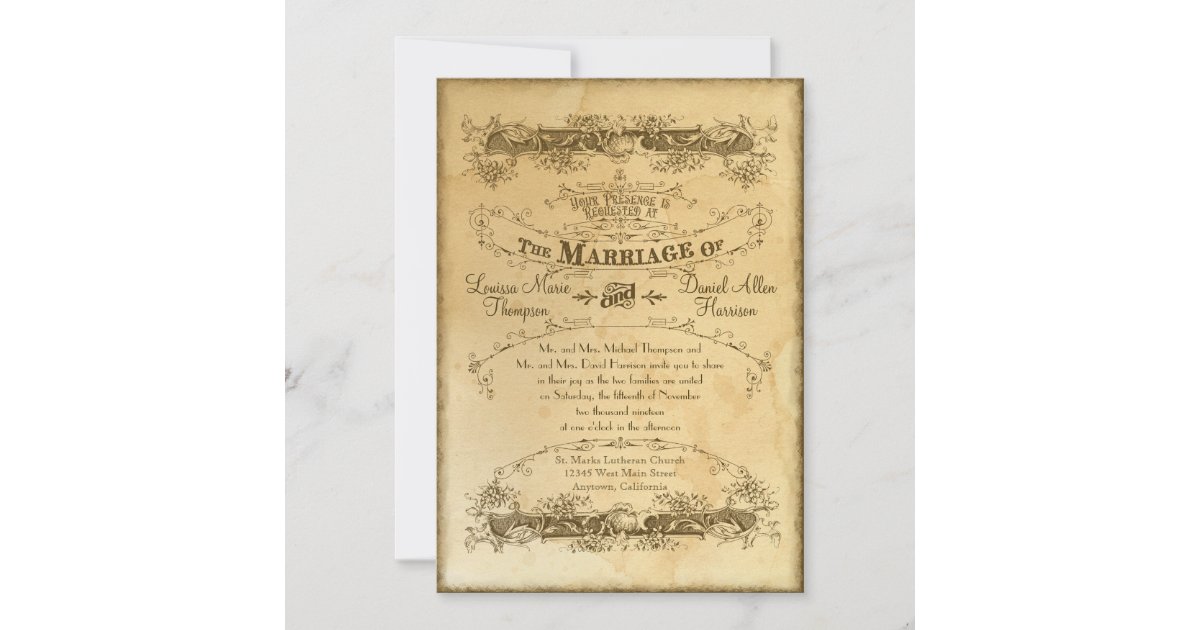 Tea Stained Vintage Wedding 2 - Invitation Invite | Zazzle