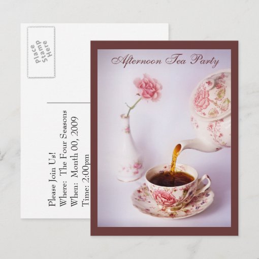 Tea Time, Afternoon Tea Party Invitation Postcard | Zazzle