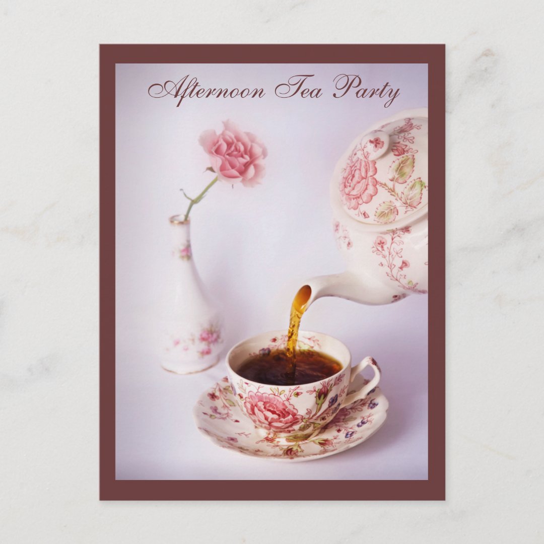 Tea Time, Afternoon Tea Party Invitation Postcard | Zazzle