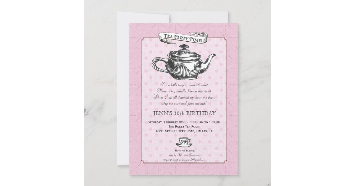 Tea Time Birthday Party Invitation - Pink | Zazzle