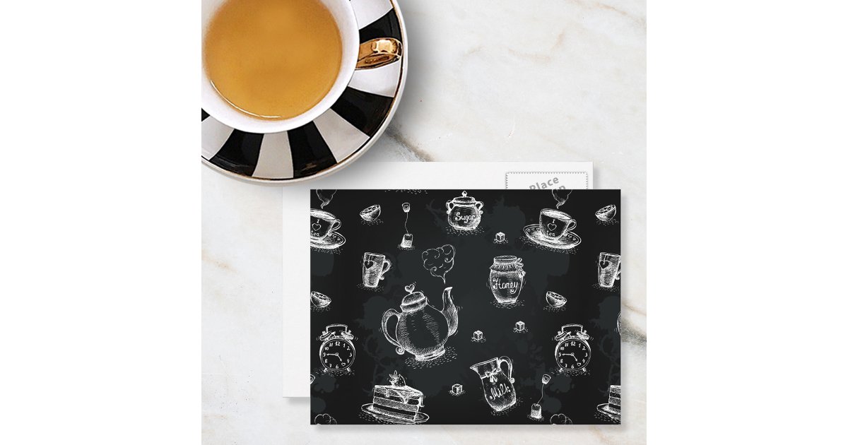 Tea Time Black Postcard | Zazzle