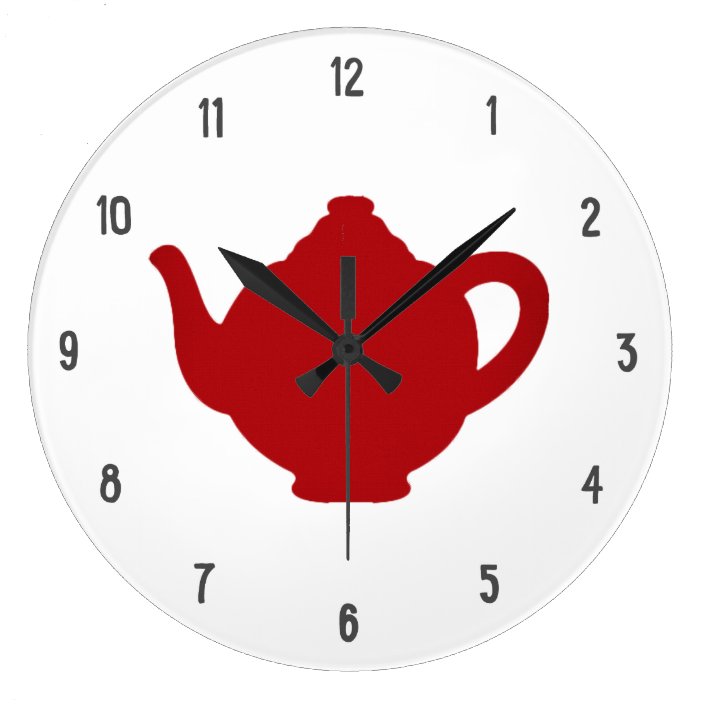 Tea Time Clock, modern red teapot Large Clock | Zazzle.com