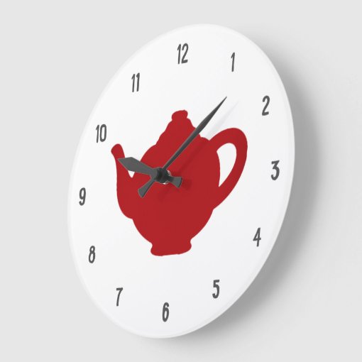 Tea Time Clock, modern red teapot Large Clock | Zazzle