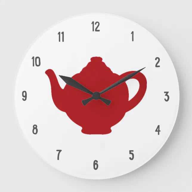 Tea Time Clock, modern red teapot Large Clock | Zazzle