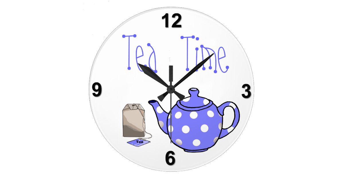 Tea Time Iris Blue & White Kitchen Large Clock | Zazzle.com