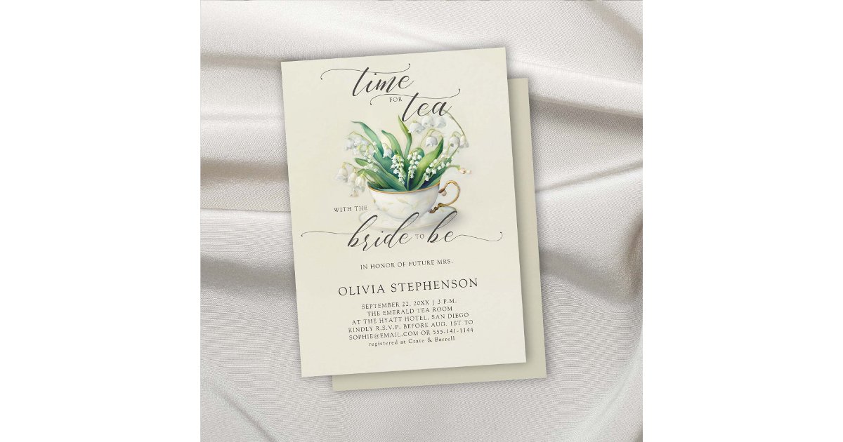 Tea Time Lily of Valley Calligraphy Bridal Shower Invitation | Zazzle