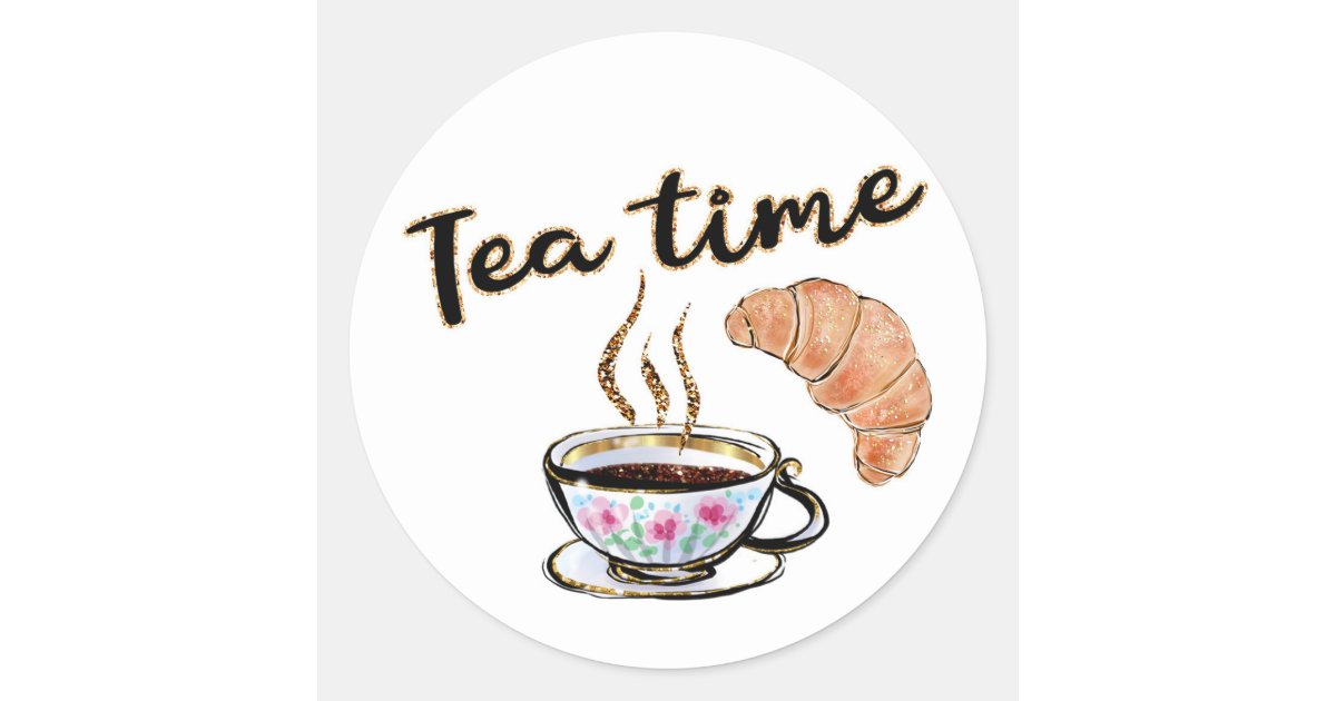 Tea time sticker, party sticker, tea time planner classic round sticker ...