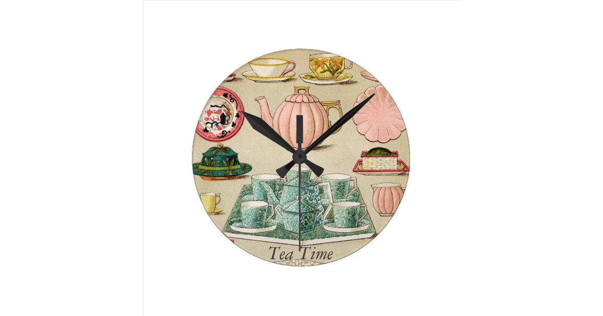 Tea Time Vintage Pastel Art Wall Clock | Zazzle.com