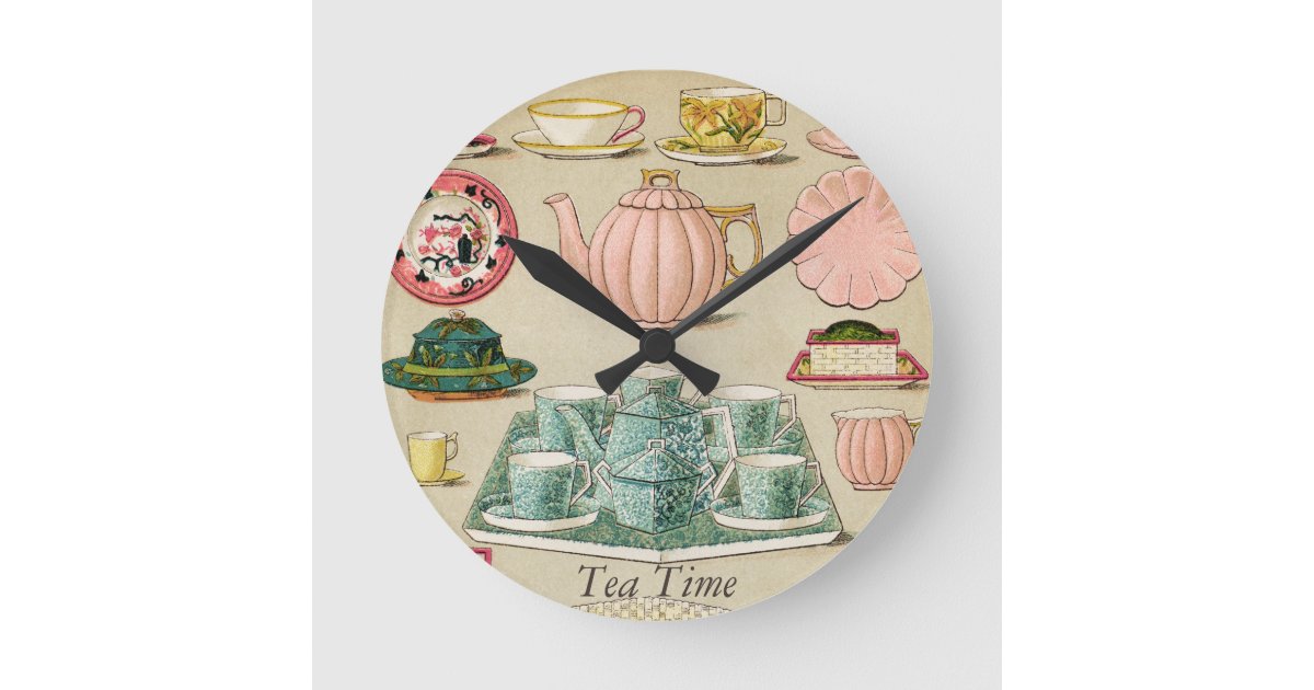 Tea Time Vintage Pastel Art Wall Clock | Zazzle