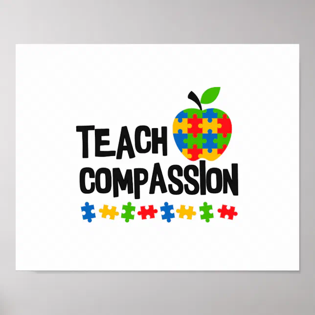 Teach Compassion Autism Awareness Puzzle Apple Poster | Zazzle