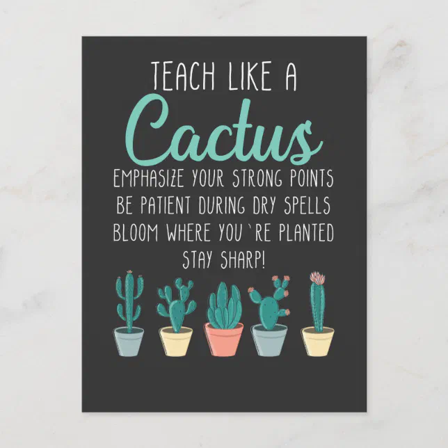 Teach Like A Cactus Teacher Back To School Postcard | Zazzle