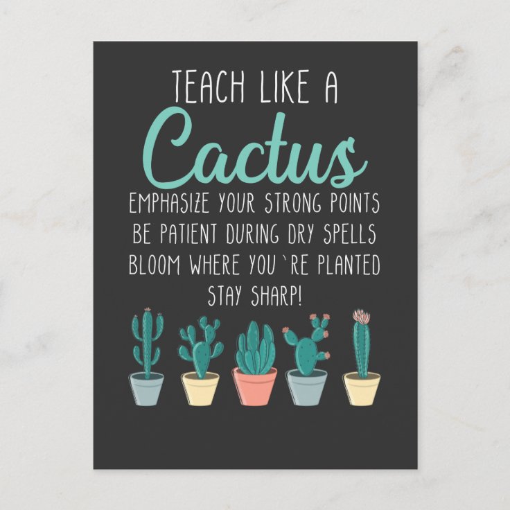 Teach Like A Cactus Teacher Back To School Postcard | Zazzle