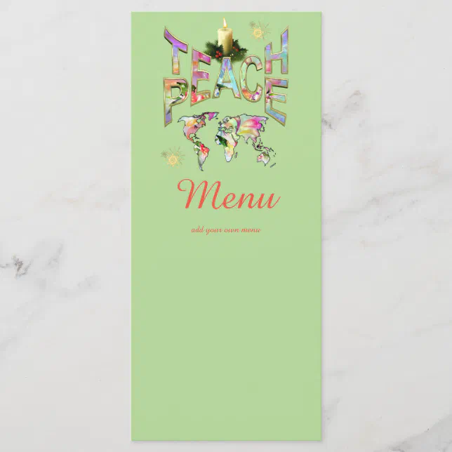 Teach-Peace Christmas lunch party Menu | Zazzle