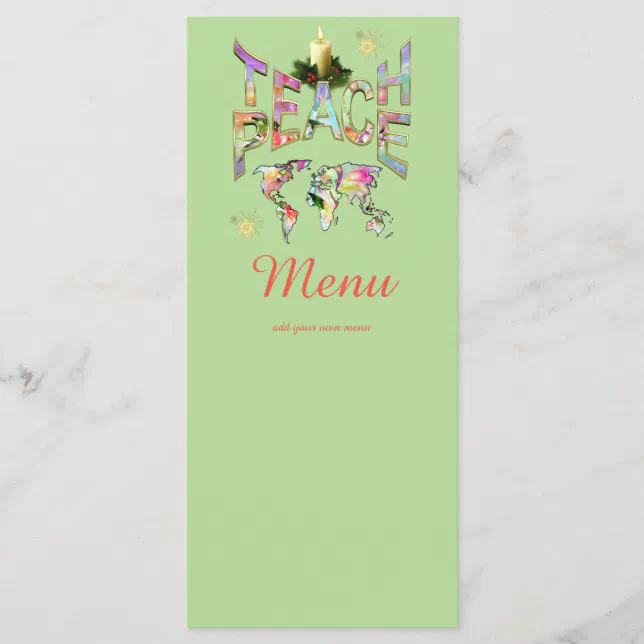 Teach-Peace Christmas lunch party Menu | Zazzle