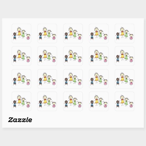 Teacher And Kids Square Sticker | Zazzle