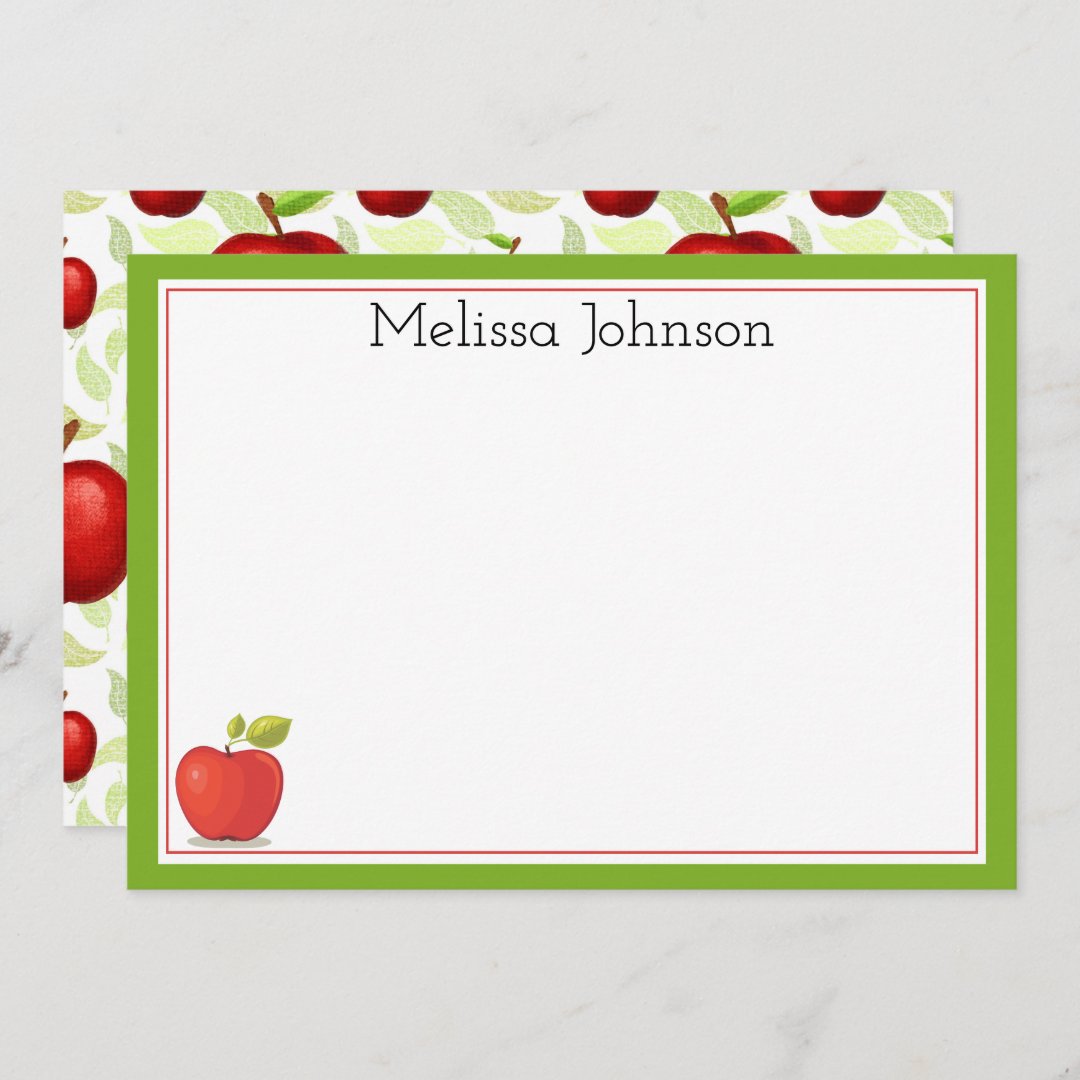 Teacher Apple Cute Fun School Personalized Note Card | Zazzle
