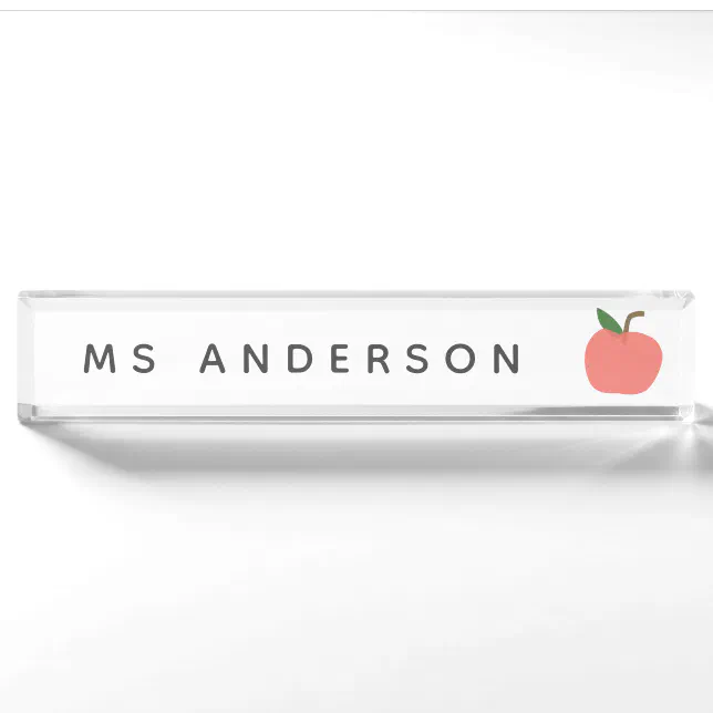 Teacher Apple | Cute Modern Graphic Fruit Class Desk Name Plate | Zazzle